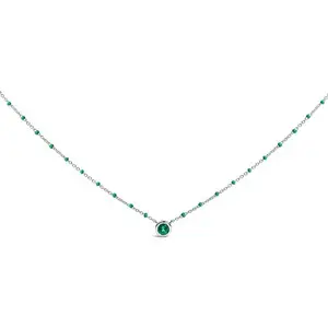 HAUS OF BRILLIANCE Sterling Lab Created Emerald Bead Chain Necklace - Silver
