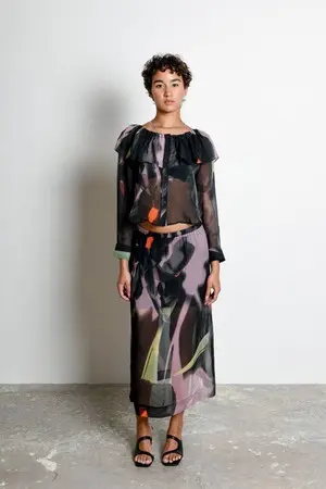 UNTITLED IN MOTION Mora Sheer Organza Midi Skirt