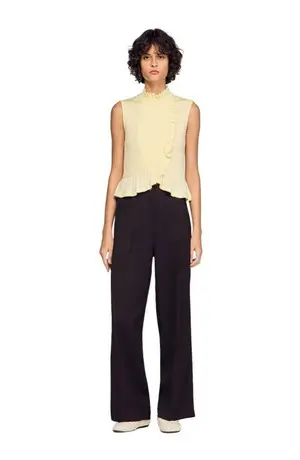 Sandro Ruffled Smocked Top - Light Yellow