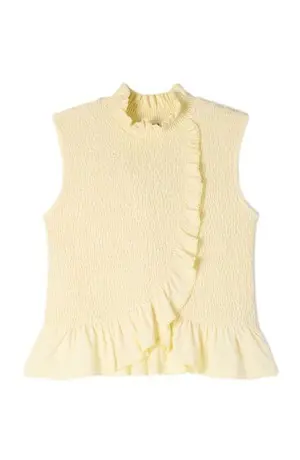 Sandro Ruffled Smocked Top - Light Yellow