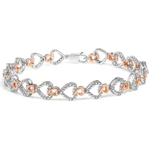 HAUS OF BRILLIANCE 10k Rose Gold Plated Sterling 1/4 Cttw Diamond Heart Link Bracelet - Silver