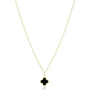 THE LOVERY Mini Single Clover Necklace - Onyx