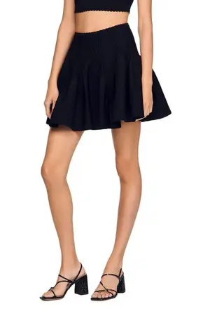 Sandro Short Knit Godet Skirt - Black