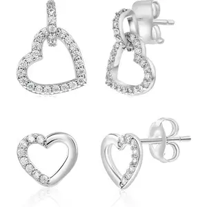 DONATELLO GIAN Set Of 2 Pave Heart Earrings - Silver