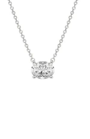 DLORIA Elena Oval Moissanite Solitaire Necklace In 18k White Vermeil - Silver