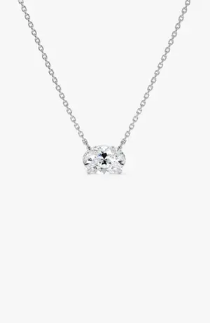 DLORIA Elena Oval Moissanite Solitaire Necklace In 18k White Vermeil - Silver