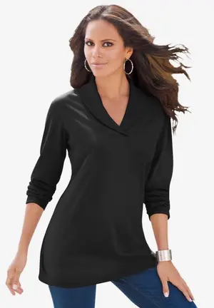 Roaman's Shawl Collar Ultimate Tee - Black