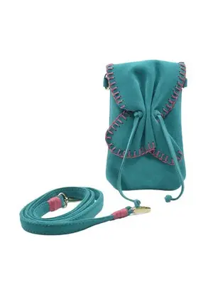 Carlos Falchi Cell Phone Suede Shoulder Bag - Sky