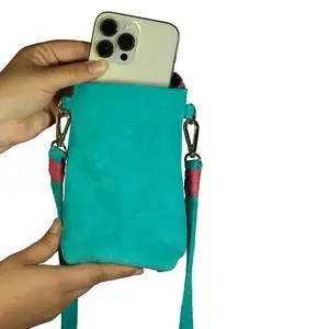 Carlos Falchi Cell Phone Suede Shoulder Bag - Sky