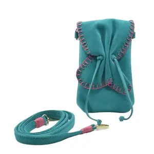 Carlos Falchi Cell Phone Suede Shoulder Bag - Sky