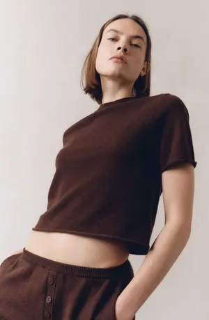 ALL MY LOVE Cashmere Crewneck Tee - Espresso
