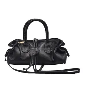 Carlos Falchi Mini Satchel Leather Bag - Black