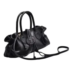 Carlos Falchi Mini Satchel Leather Bag - Black