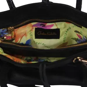 Carlos Falchi Mini Satchel Leather Bag - Black