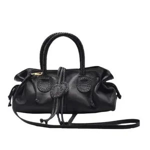 Carlos Falchi Mini Satchel Leather Bag - Black