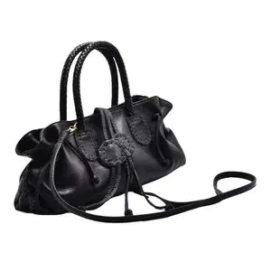 Carlos Falchi Mini Satchel Leather Bag - Black