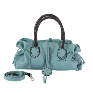 Carlos Falchi Mini Satchel Leather Bag - Teal
