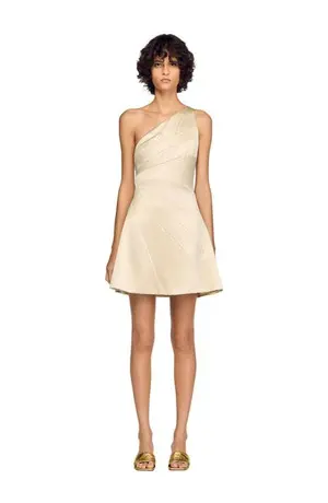 Sandro Satin-effect Cutaway Mini Dress - Latte