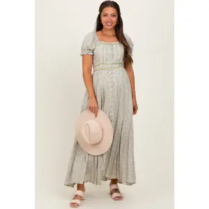 PINKBLUSH Floral Lace Trim Maxi Dress