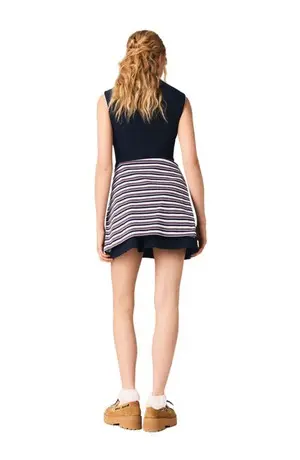 Maje Flared Dress With Peter Pan Collar - Navy