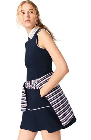Maje Flared Dress With Peter Pan Collar - Navy