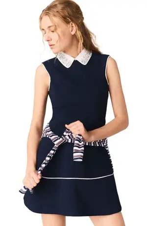 Maje Flared Dress With Peter Pan Collar - Navy