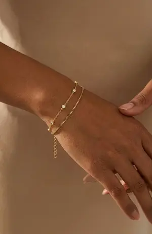 MINT & LILY Bezel Set Diamond And Box Chain Bracelet Stacking Set - Silver