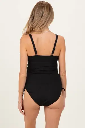 PINKBLUSH Twist Front Cutout Maternity One Piece Swimsuit - Black