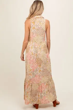 PINKBLUSH Floral Sleeveless Button Tiered Maxi Dress