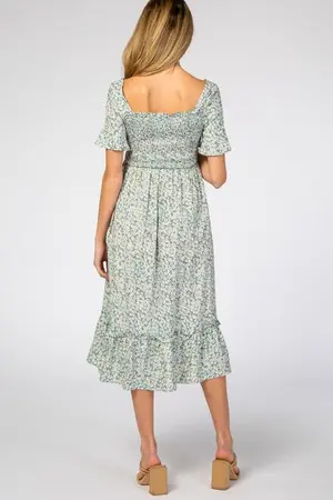 PINKBLUSH Floral Ruffle Midi Dress - Light Blue