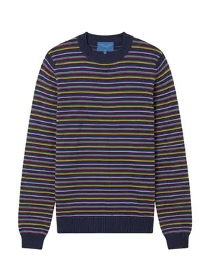 Robert Talbott Multi Stripe Rollneck Sweater - Navy Multi