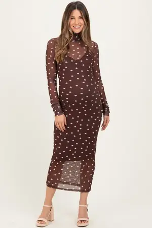 PINKBLUSH Polka Dot Mesh Overlay Midi Dress