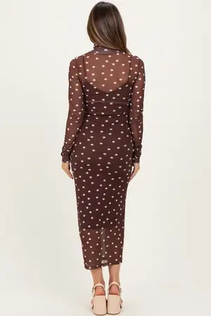 PINKBLUSH Polka Dot Mesh Overlay Midi Dress