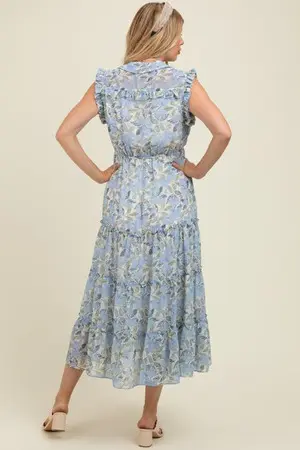 PINKBLUSH Floral Print Frilled Pocketed Maternity Midi Dress