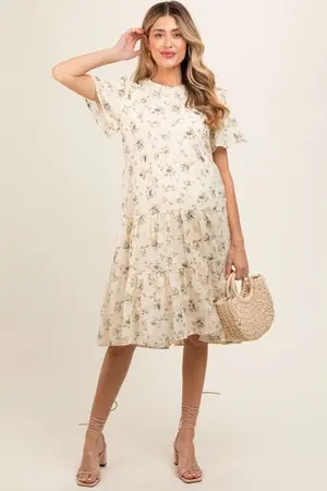 PINKBLUSH Floral Print Eyelet Lace Tiered Maternity Dress