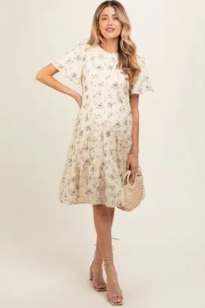 PINKBLUSH Floral Print Eyelet Lace Tiered Maternity Dress