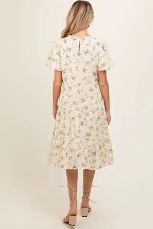 PINKBLUSH Floral Print Eyelet Lace Tiered Maternity Dress