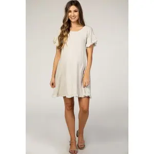 PINKBLUSH Linen Maternity Dress With Fringe Detailing