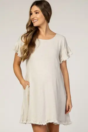 PINKBLUSH Linen Maternity Dress With Fringe Detailing