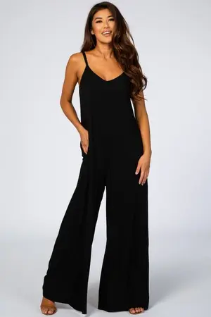 PINKBLUSH Cross Back Wide Leg Jumpsuit - Black