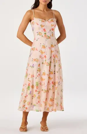 Astr The Label Jaylynn Ruffle Seamed Dress - Pink Fruit Multi