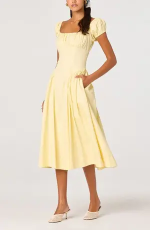 Astr The Label Cap Sleeve Midi Dress - Yellow