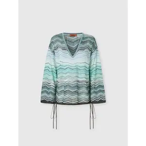 Missoni Oversized Viscose Lamé Blouse With Chevron Pattern And Sequins - Turquoise