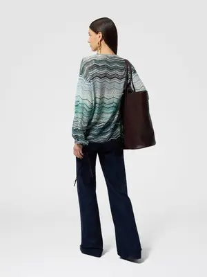 Missoni Oversized Viscose Lamé Blouse With Chevron Pattern And Sequins - Turquoise