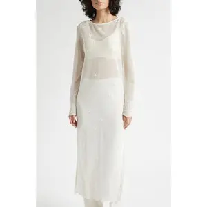 Posse Cove Sheer Embroidered Open Knit Kaftan - Pearl