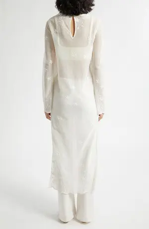 Posse Cove Sheer Embroidered Open Knit Kaftan - Pearl