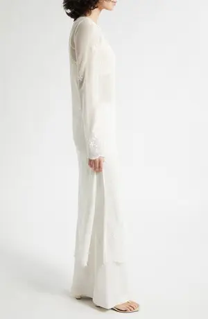 Posse Cove Sheer Embroidered Open Knit Kaftan - Pearl
