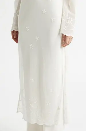 Posse Cove Sheer Embroidered Open Knit Kaftan - Pearl
