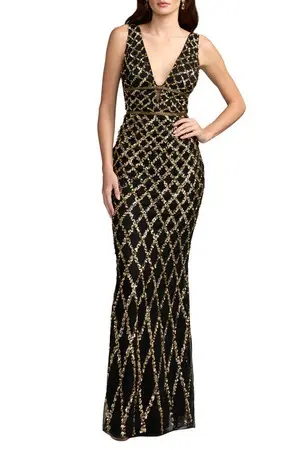 Mac Duggal MAC DUGGAL Sequined Plunge Gown Black