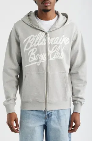 BILLIONAIRE BOYS CLUB Script Logo Cotton Fleece Hoodie - Heather Grey